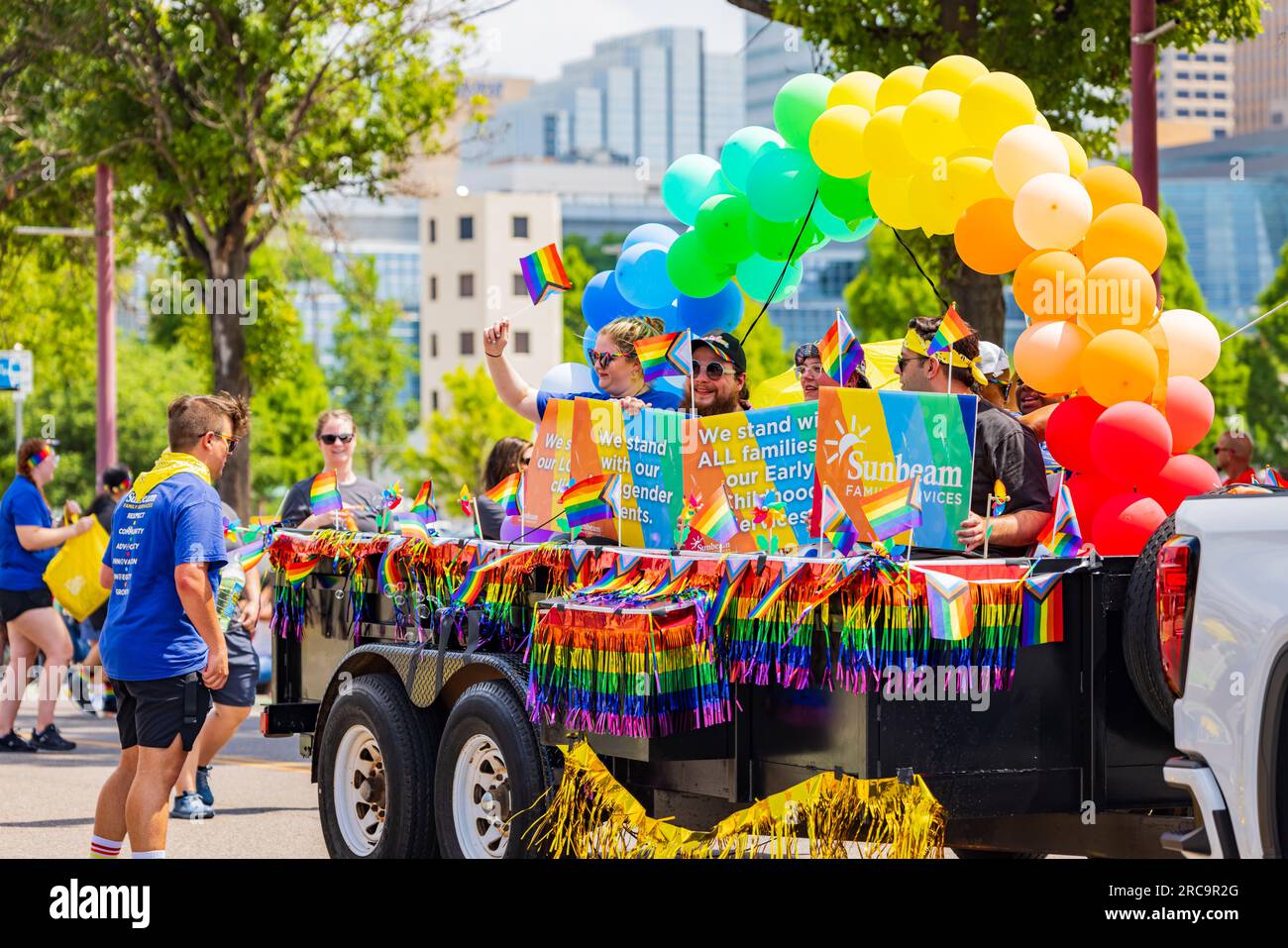 Oklahoma, JUN 26 2023 - Sunny exterior view of the Pride Parade event ...