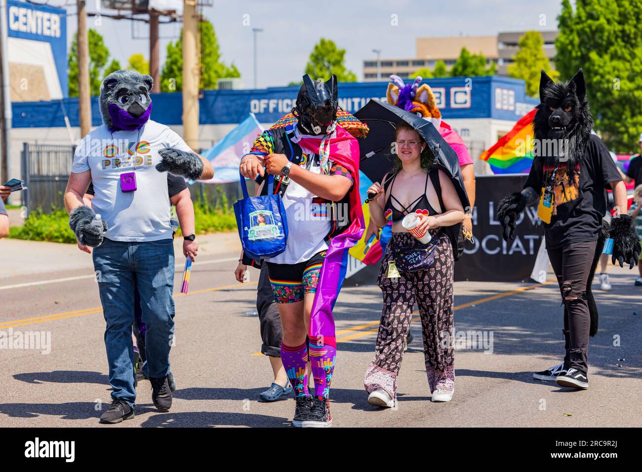 Oklahoma, JUN 26 2023 - Sunny exterior view of the Pride Parade event ...