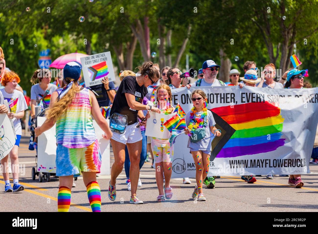 Oklahoma, JUN 26 2023 - Sunny exterior view of the Pride Parade event ...