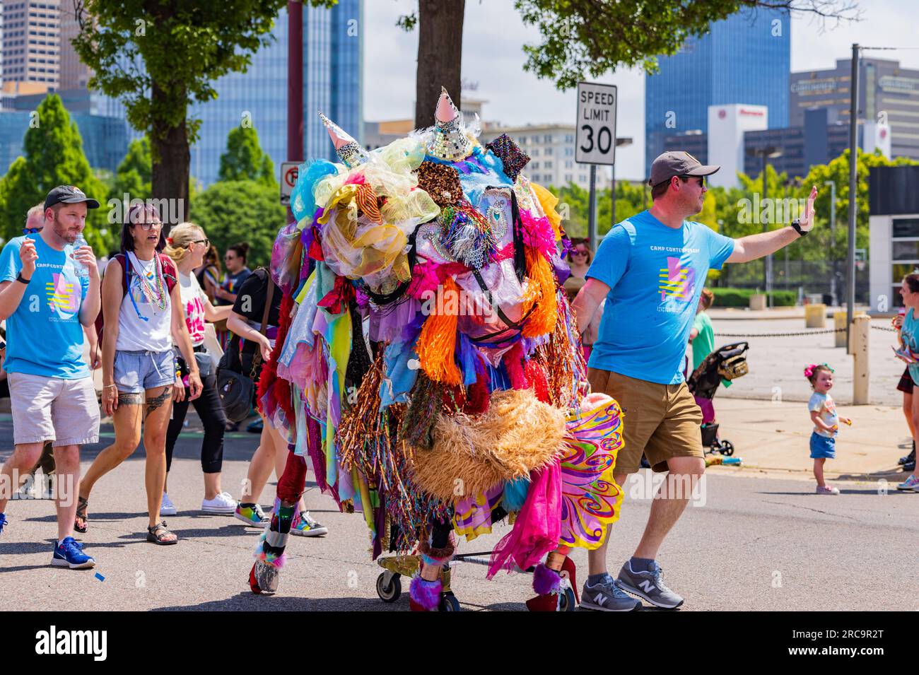 Oklahoma, JUN 26 2023 - Sunny exterior view of the Pride Parade event ...