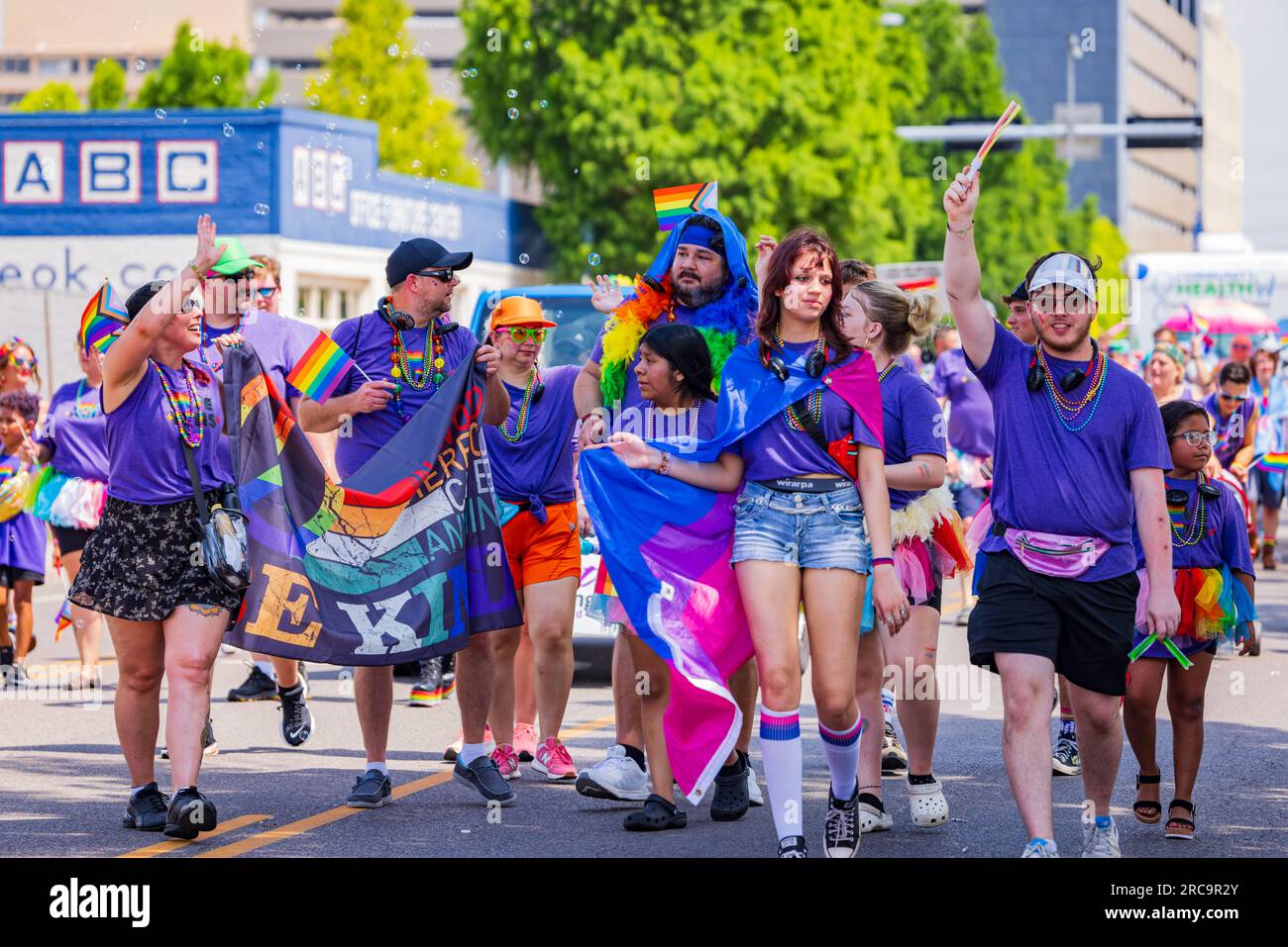 Oklahoma, JUN 26 2023 - Sunny exterior view of the Pride Parade event ...