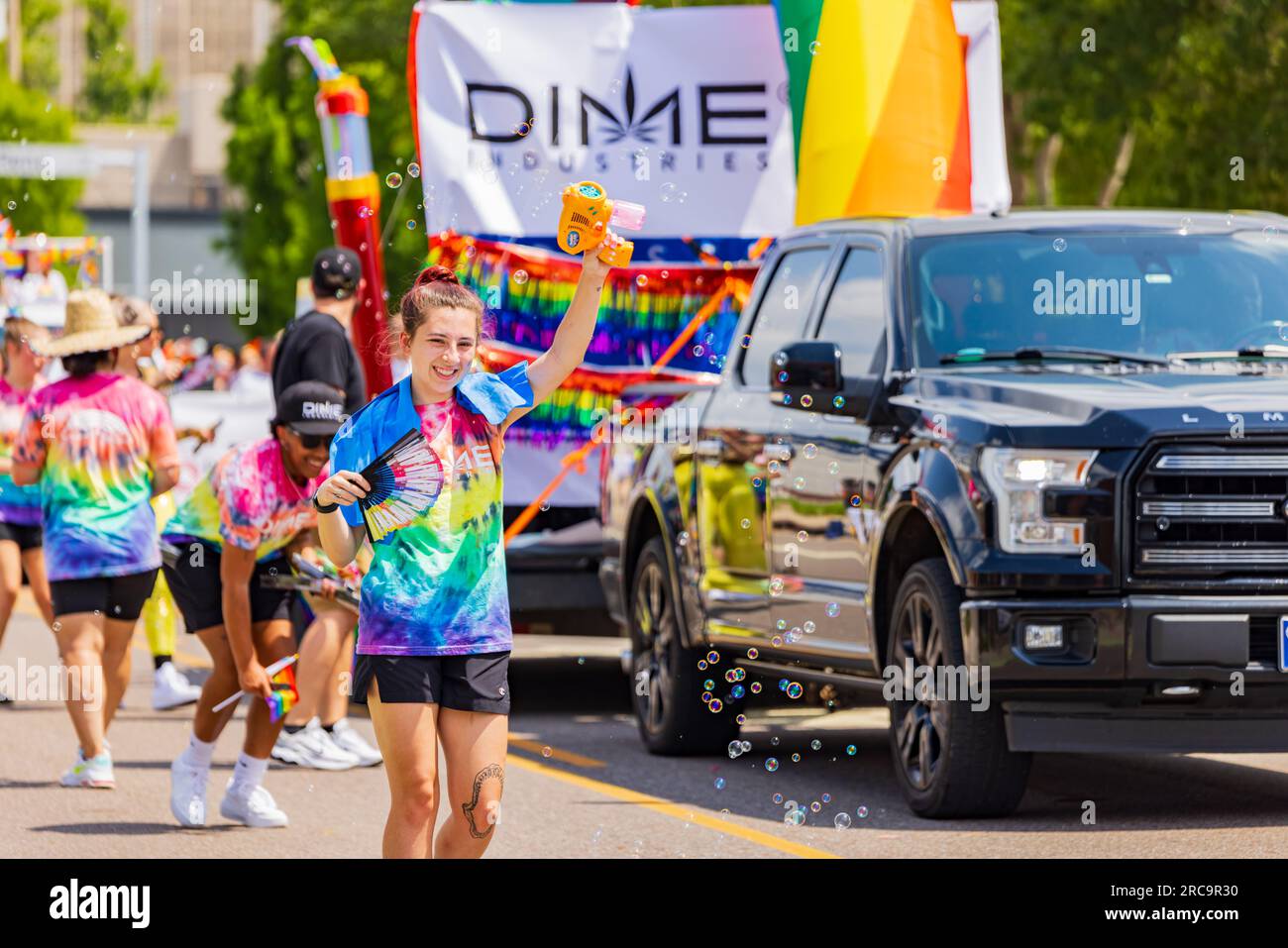 Oklahoma, JUN 26 2023 - Sunny exterior view of the Pride Parade event ...