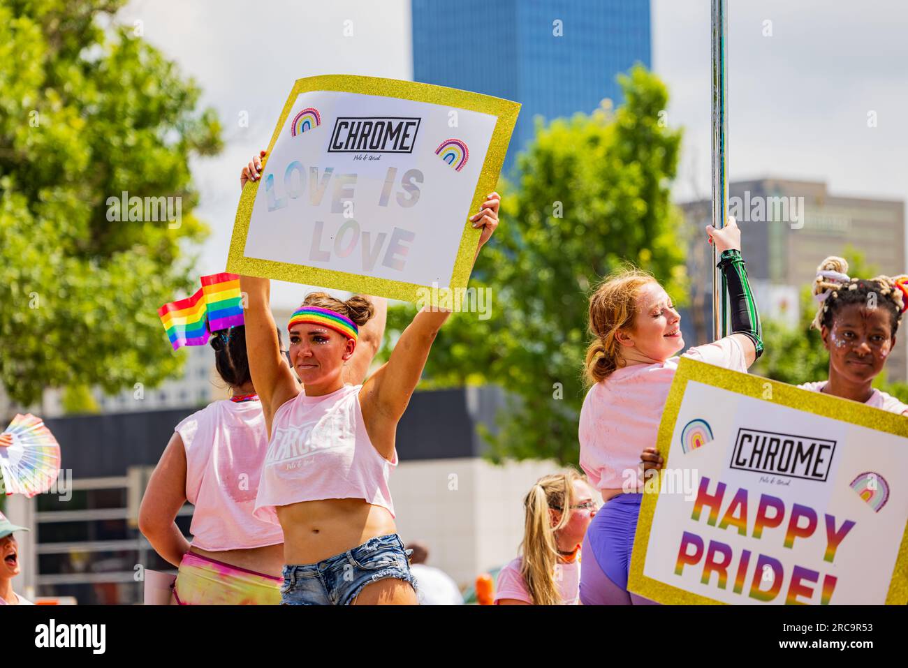 Oklahoma, JUN 26 2023 - Sunny exterior view of the Pride Parade event ...