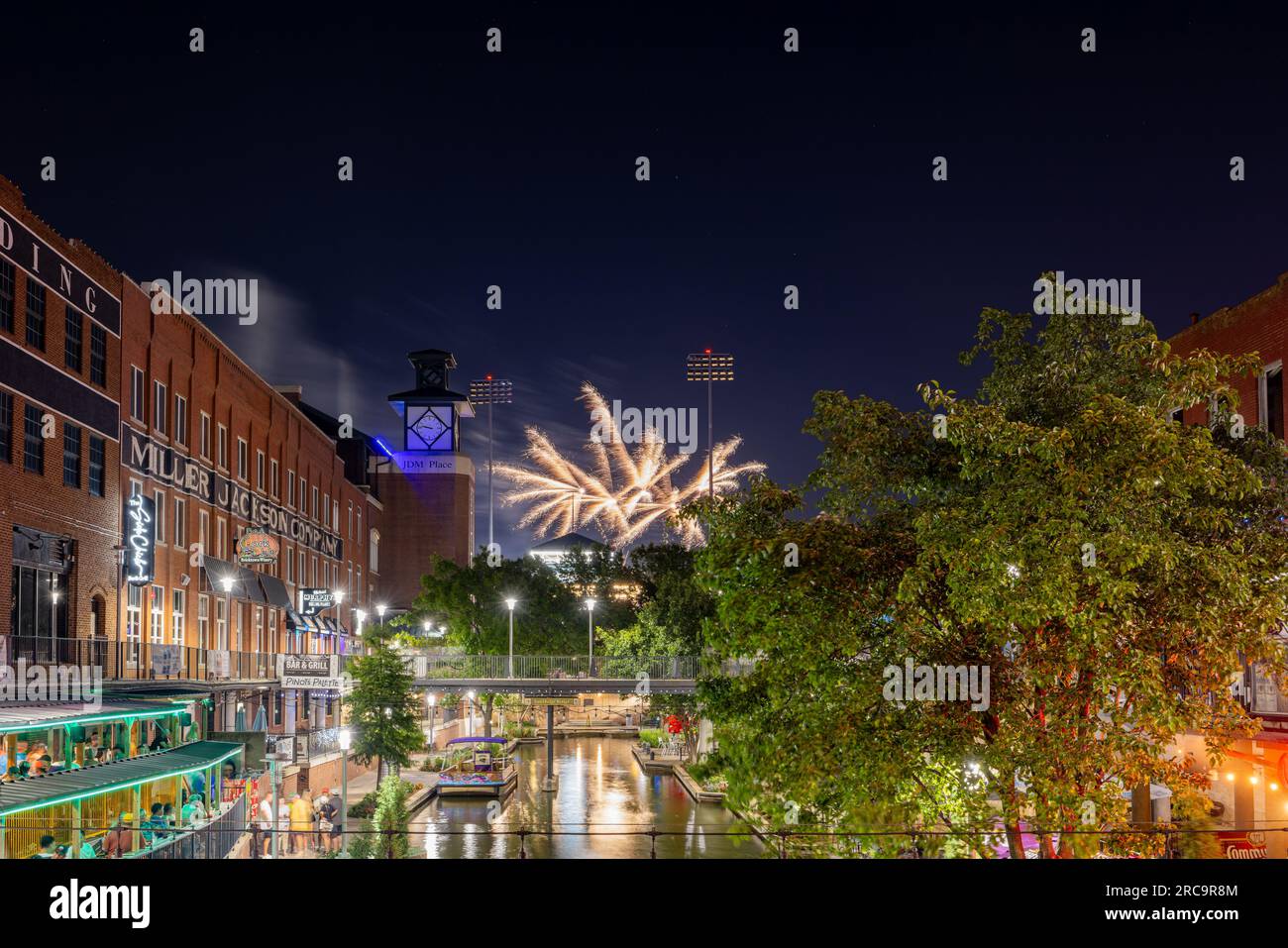 Oklahoma, JUL 4, 2023 - Night July 4th fireworks in the Bricktown Stock ...