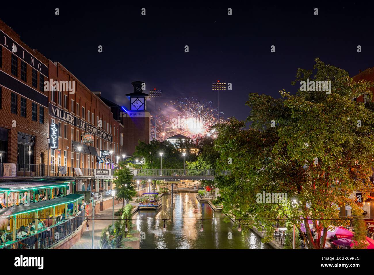 Oklahoma, JUL 4, 2023 - Night July 4th fireworks in the Bricktown Stock ...
