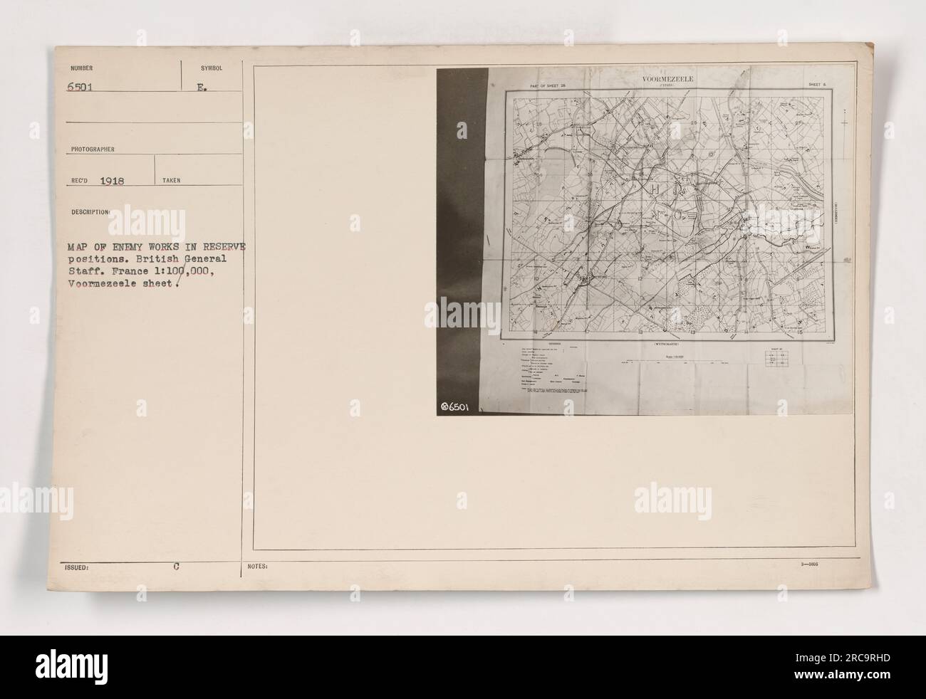 Map showing enemy works in reserve positions during World War One. It ...
