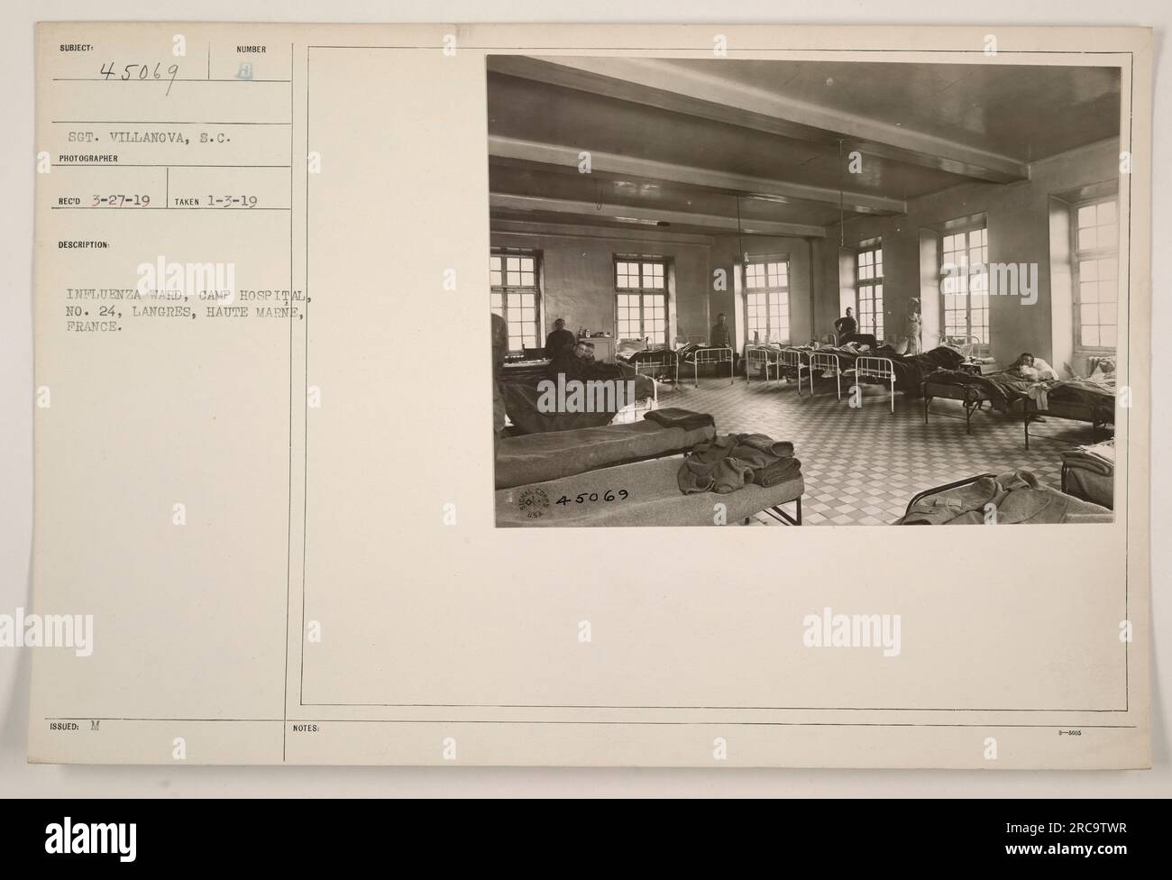 Interior of an influenza ward at Camp Hospital No. 24 in Langres, Haute ...
