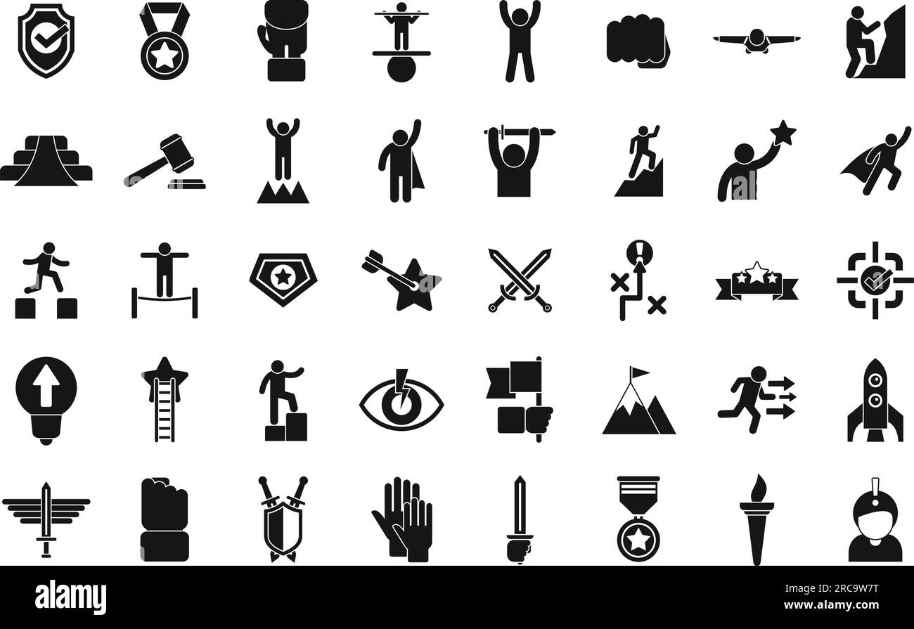 Courage icons set simple vector. Risk adventure. Life self Stock Vector ...