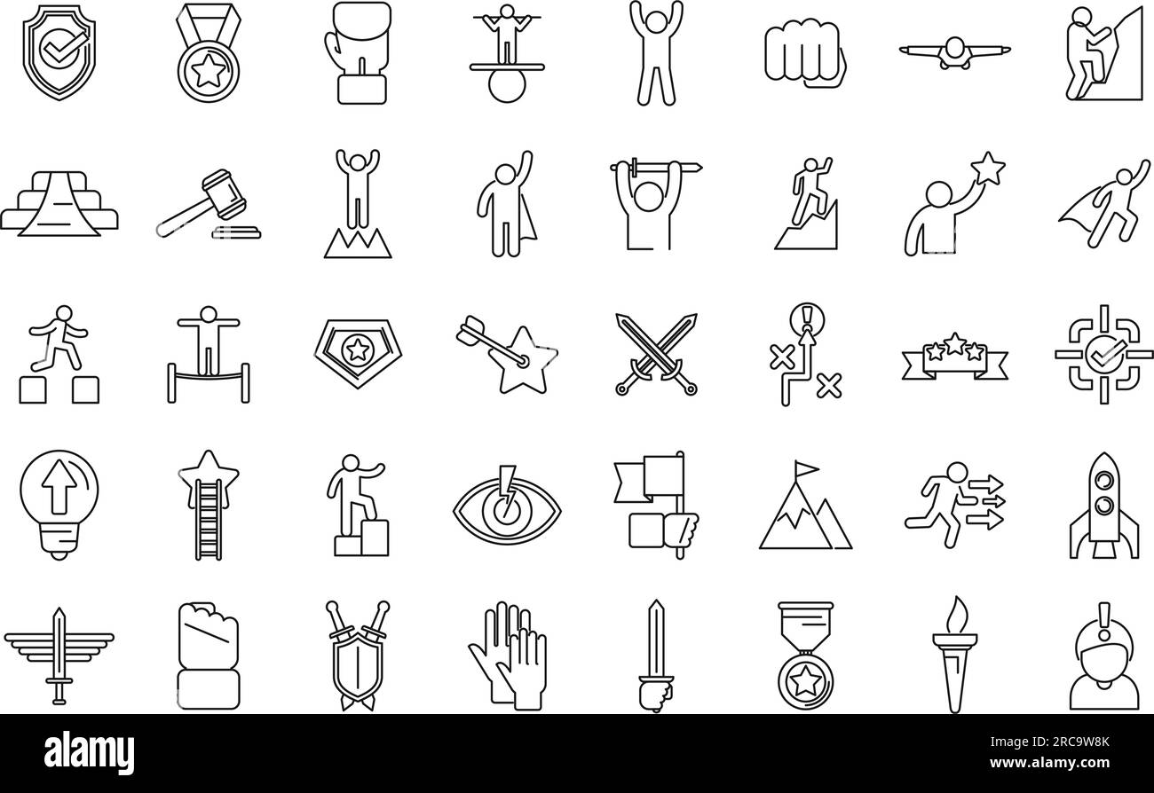 Courage icons set outline vector. Risk adventure. Life self Stock ...