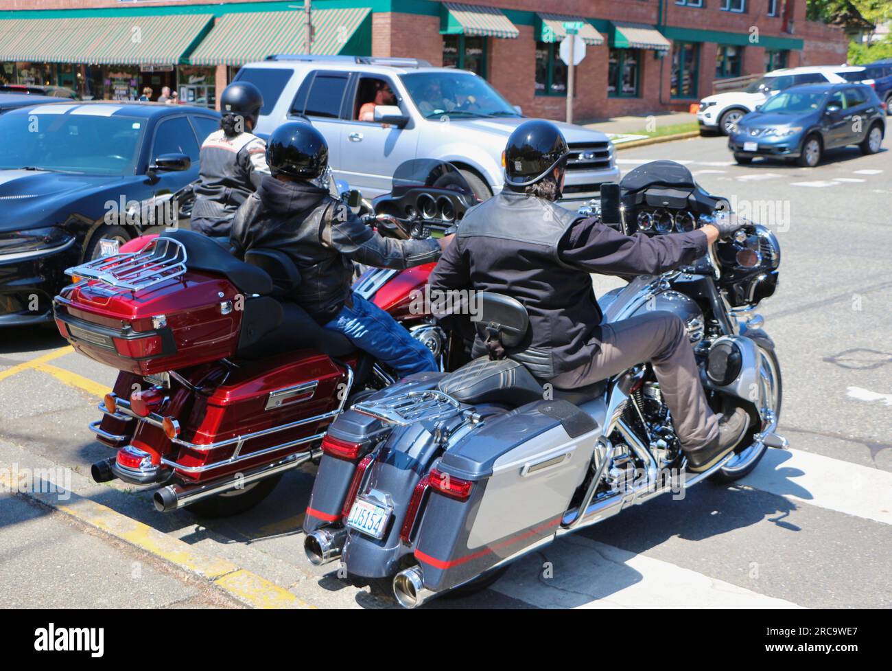 Bikers on Grand American Touring Harley Davidson motorbikes ready to ...