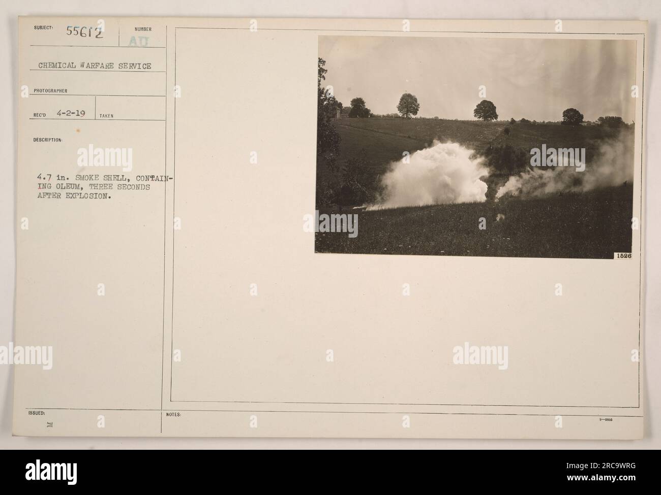 Close-up photograph of a 4.7-inch smoke shell containing oleum, taken ...
