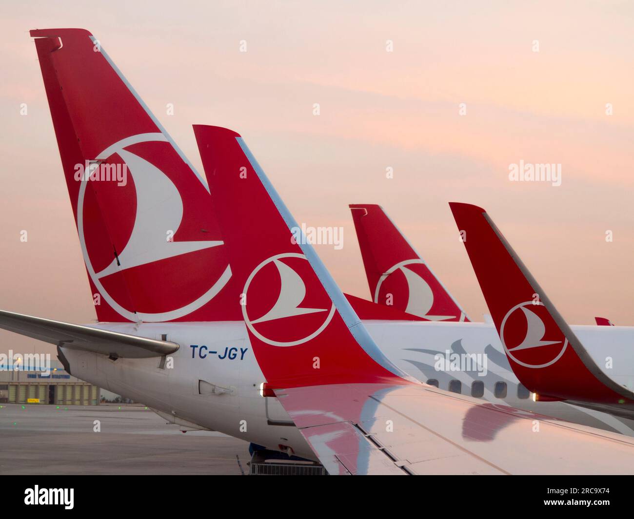 Istanbul, Turkey-March 2017: Turkish Airlines jets are lined up at the ...