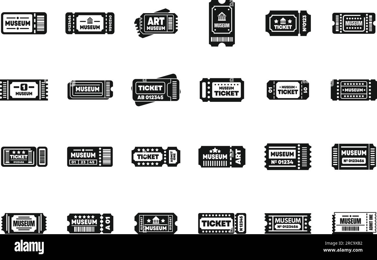 Museum ticket icons set simple vector. Control guide. Map access Stock ...