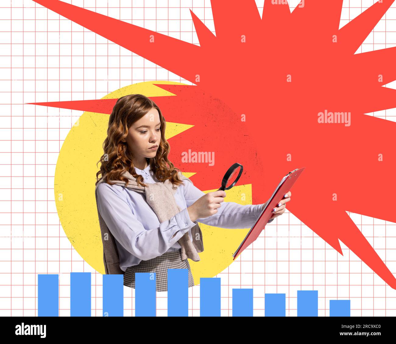 Contemporary art collage. Concentrated wonma, employee, project manager ...