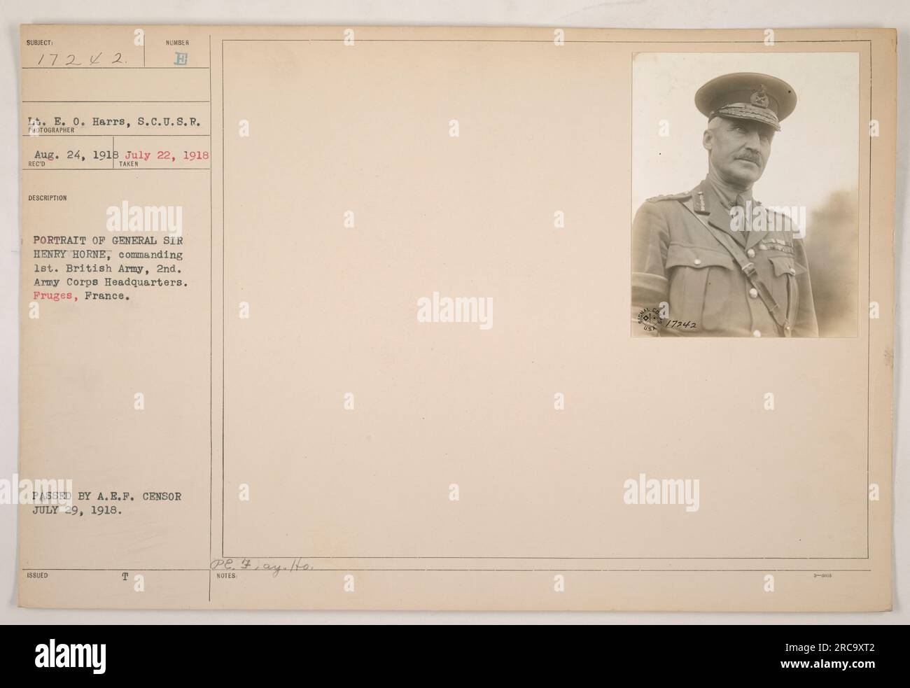 Portrait of General Sir Henry Horne, commanding 1st British Army, 2nd ...