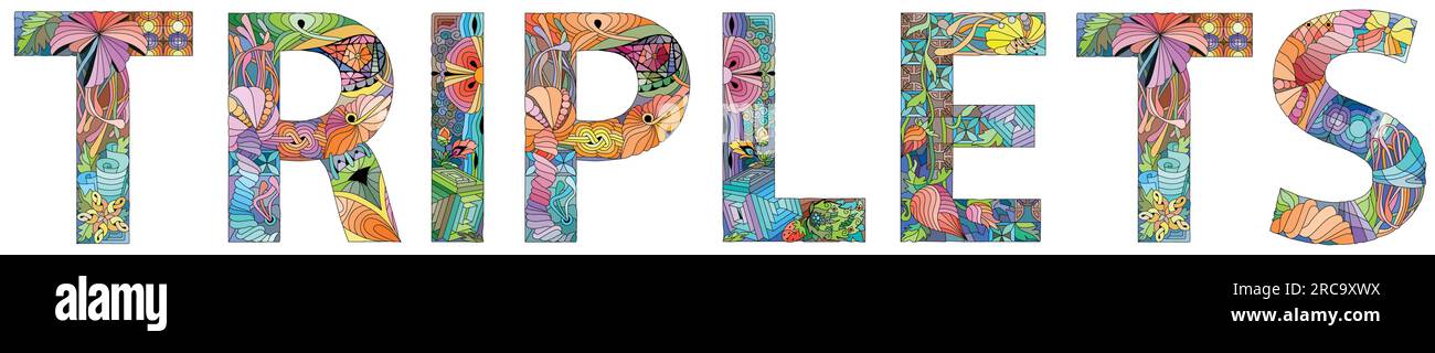 Hand-painted art design. Illustration word TRIPLETS for t-shirt design ...