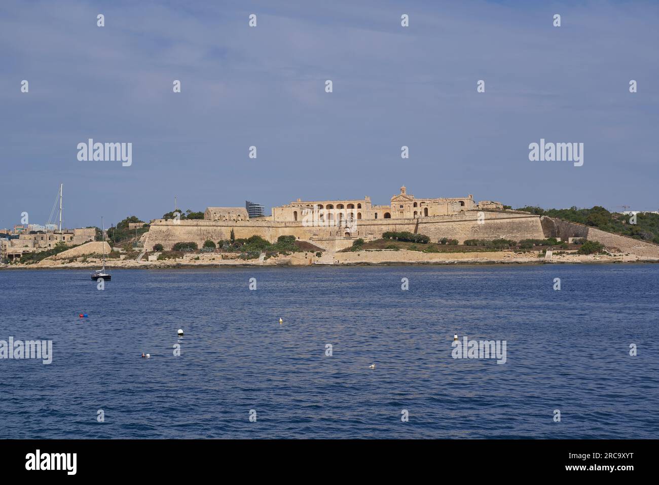 Historic Fort Manoel viewed from the battlements of Valetta in Malta ...