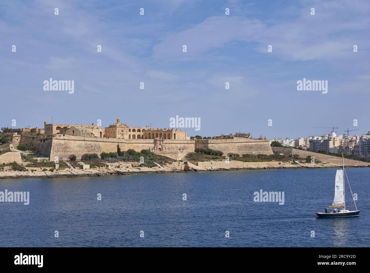 Historic Fort Manoel viewed from the battlements of Valetta in Malta ...