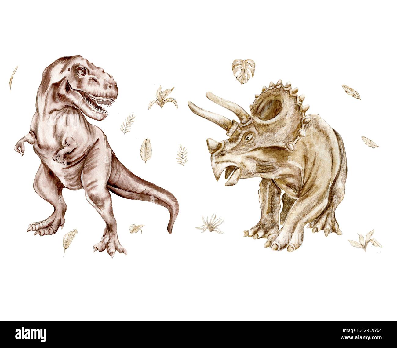 Watercolor hand drawn tropical dinosaur, Hand painted cute dinosaurs ...