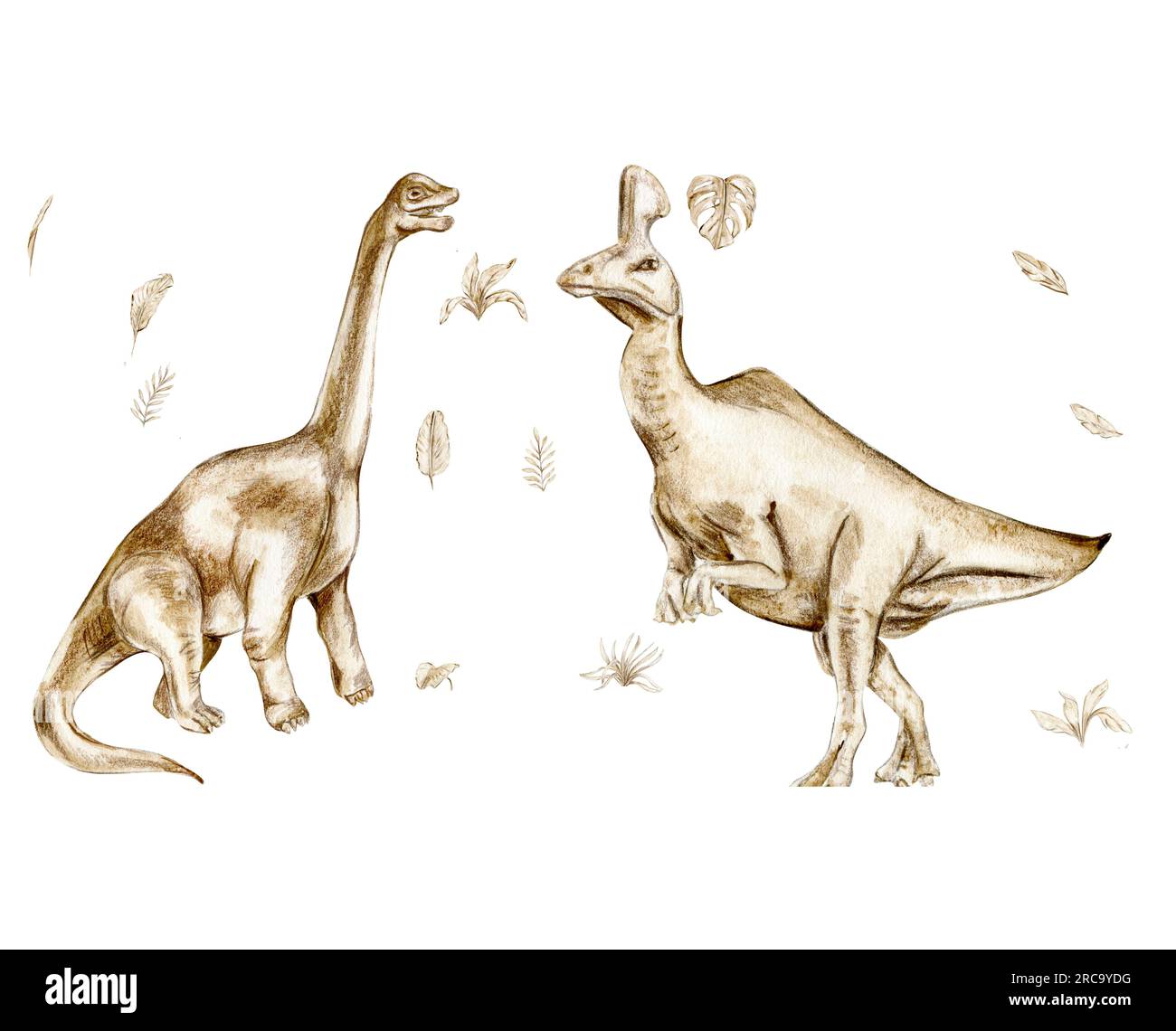 Watercolor hand drawn tropical dinosaur, Hand painted cute dinosaurs ...