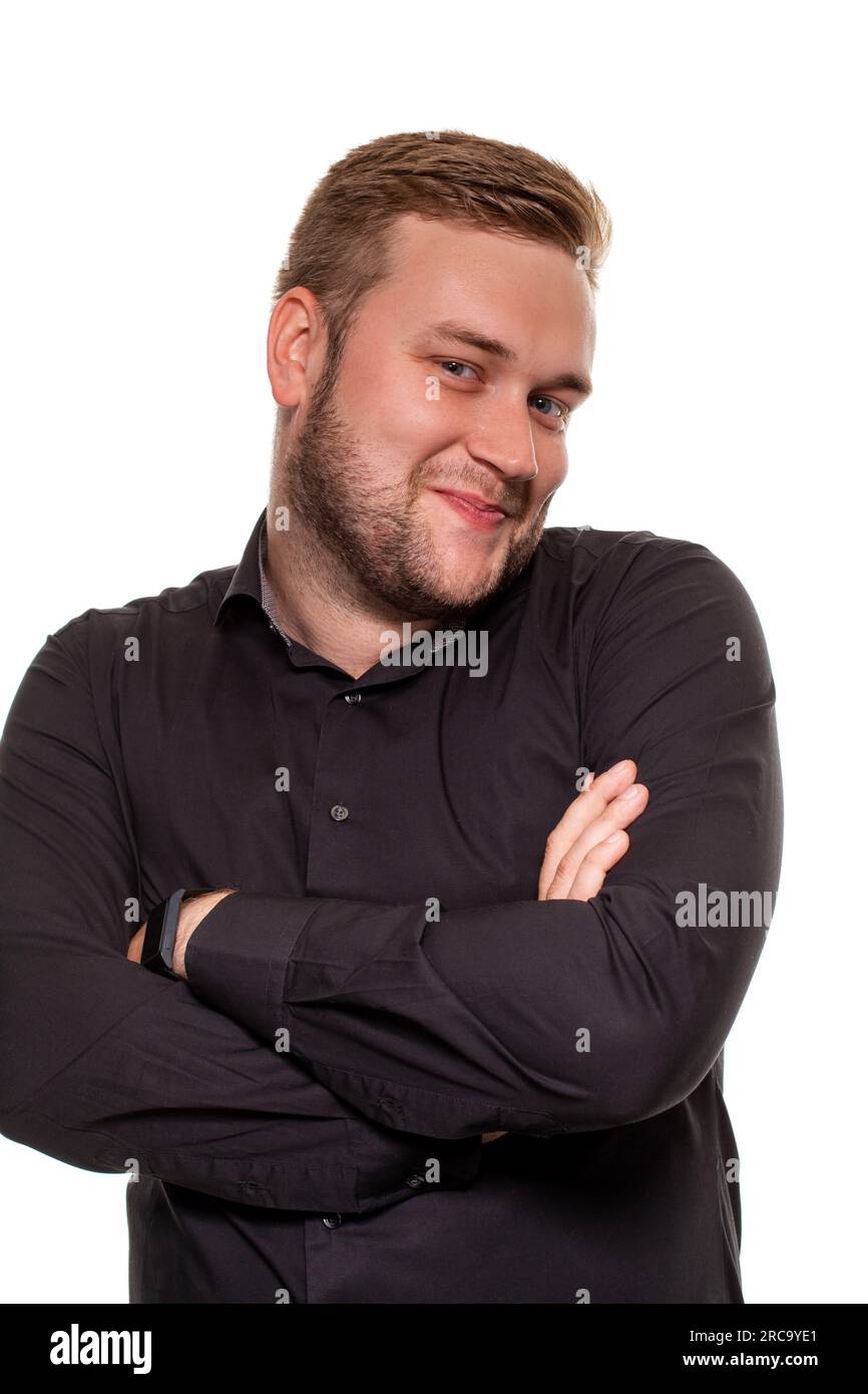 A man shows embarrassment, isolated on a white background Stock Photo ...