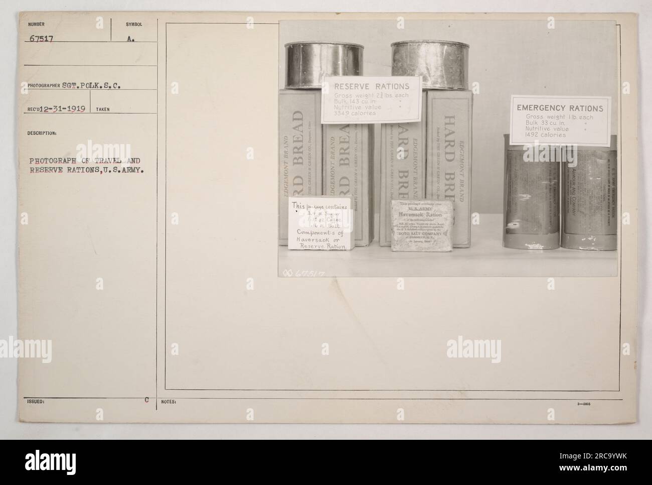 Photograph showcasing travel and reserve rations issued to the U.S ...
