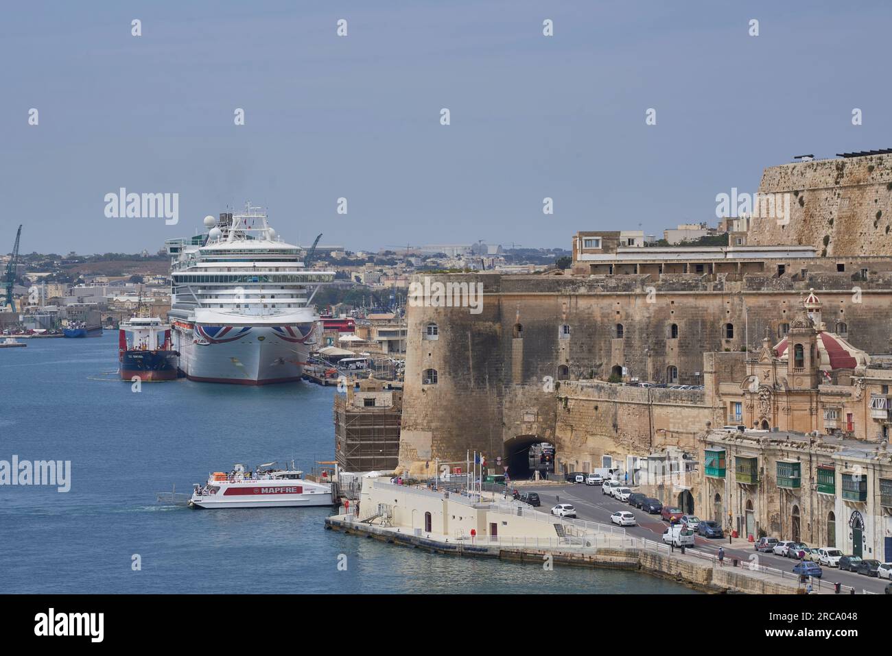 Large cruise ship alongside in Grand Harbour at Valetta in Malta Stock ...