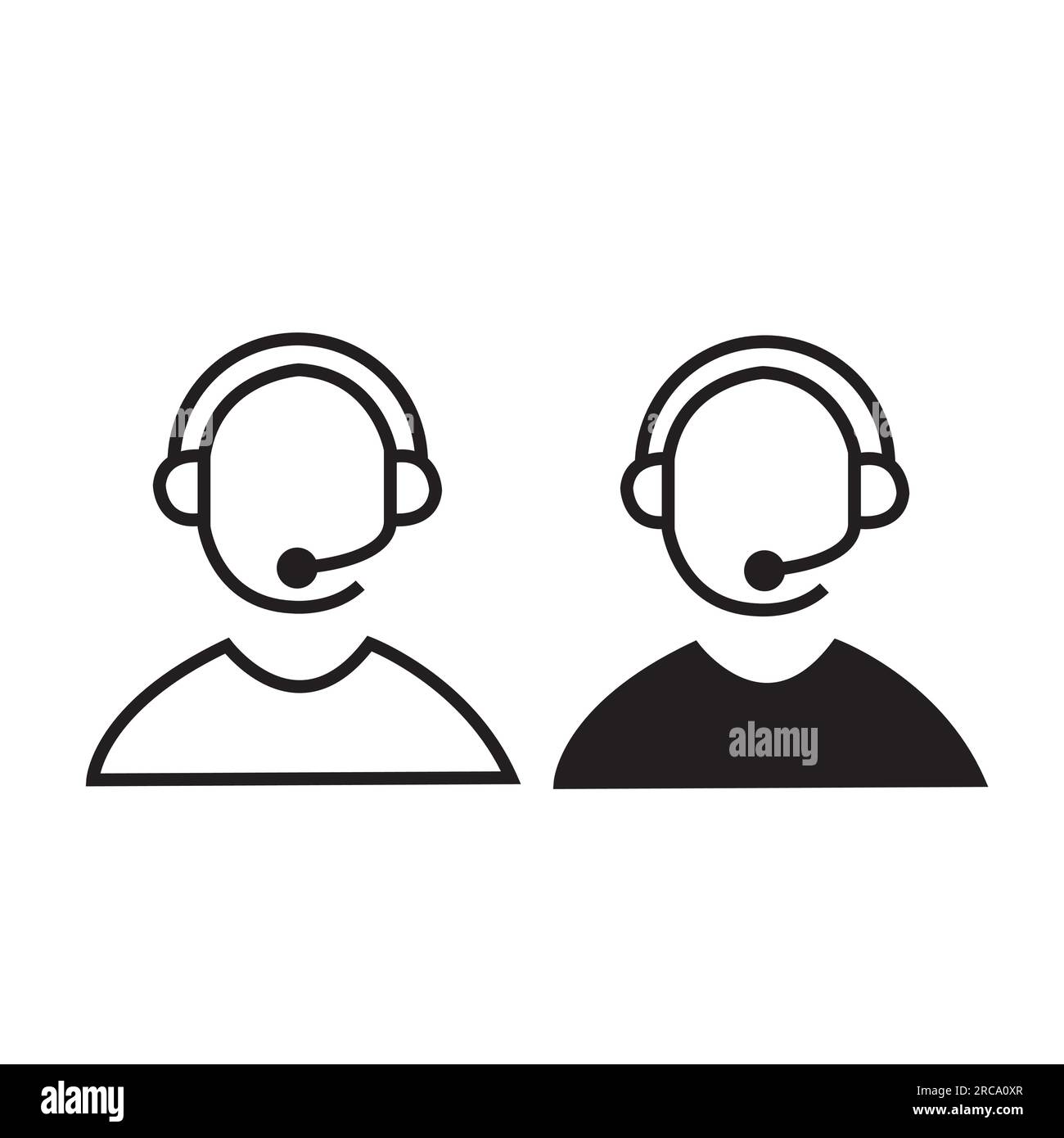 Two people with telephone headset on a white background with copy space ...
