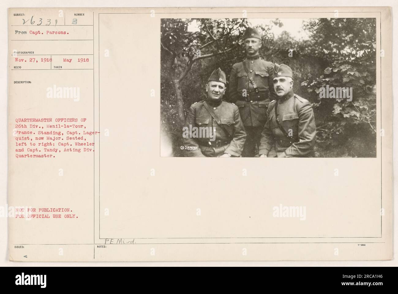 Soldiers of the 26th Division, Menil-la-Tour, France. Image shows ...