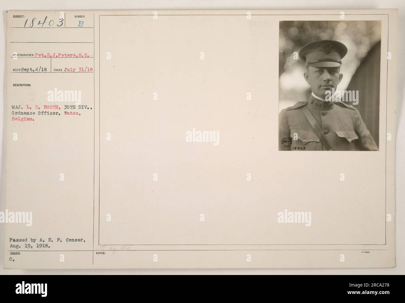 Major L.D. Booth, the Ordnance Officer of the 30th Division, is ...