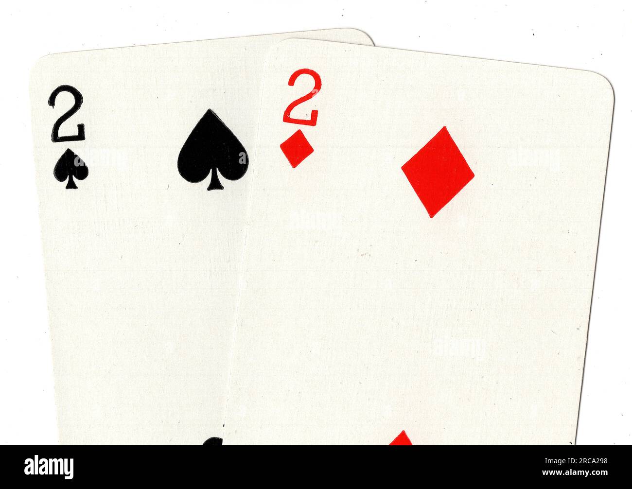 Vintage playing cards showing a pair of twos on a white background ...