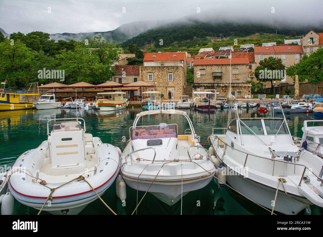 The waterfront harbour area in Bol town on Brac Island, Croatia Stock ...