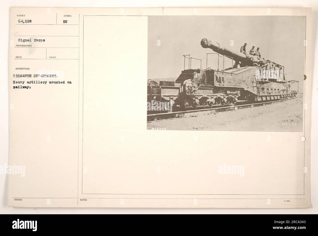 Ordnance Department's heavy artillery mounted on railway during World ...