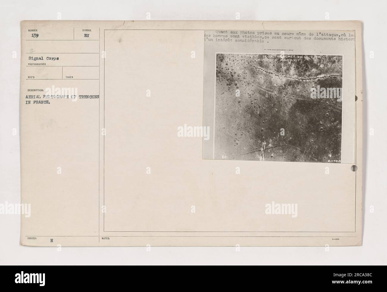 Aerial photograph of trenches in France during World War One. The ...