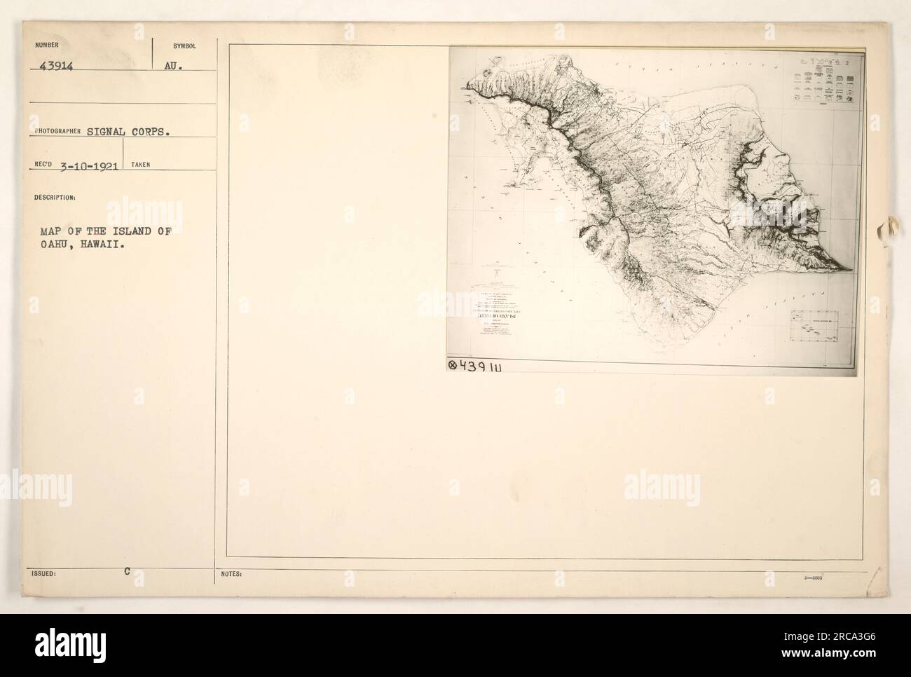 Photograph of a map of the island of Oahu, Hawaii, taken on March 10 ...