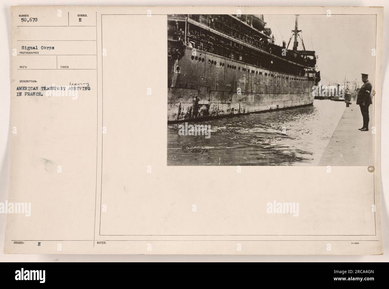 Group of American soldiers disembarking from a transport ship in France ...