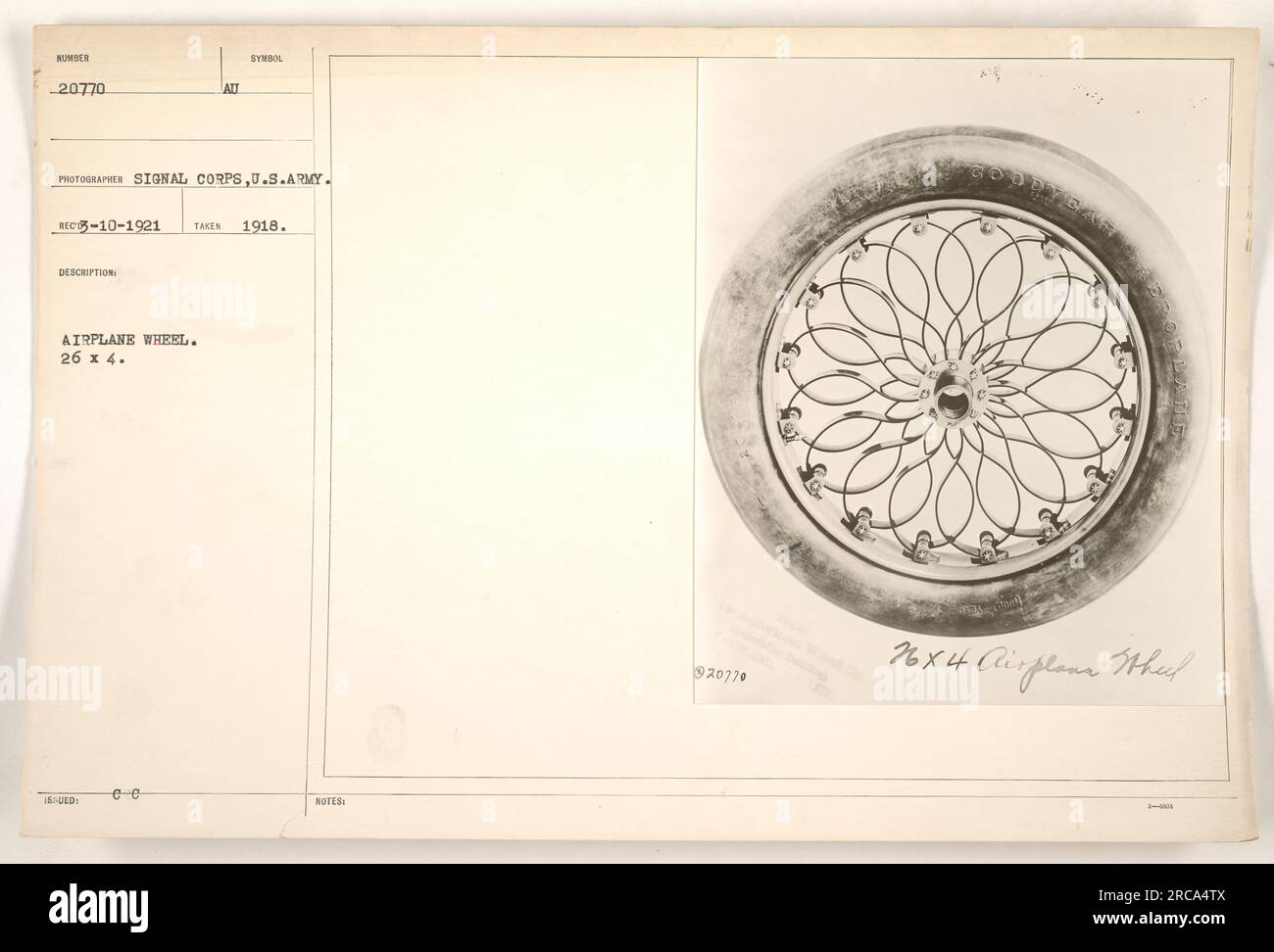 An airplane wheel in the photograph, taken in 1918 by the U.S. Army ...