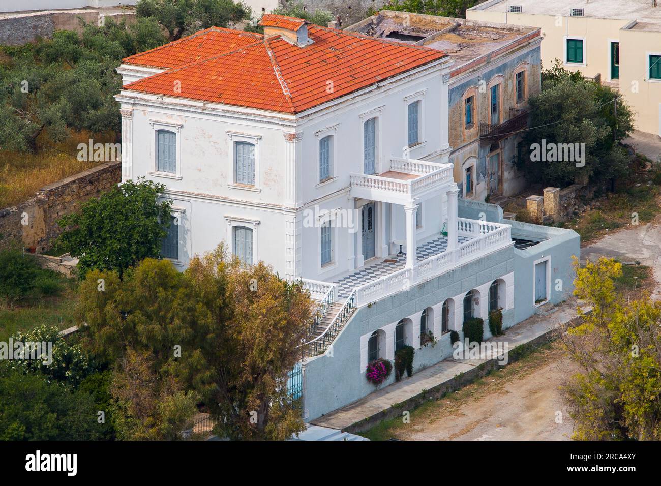 Leros, Greece, neoclassical architecture in Platano Stock Photo - Alamy