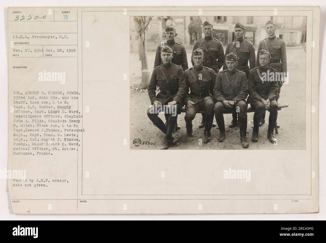 Colonel August C. Nisson, commander of the 333rd Infantry Regiment ...