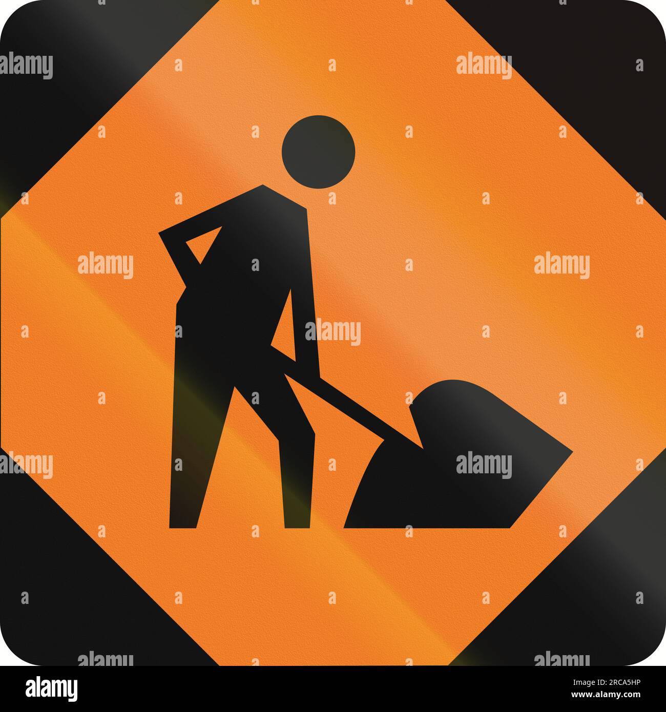 Temporary warning road sign in Canada - Workers in road ahead. This ...