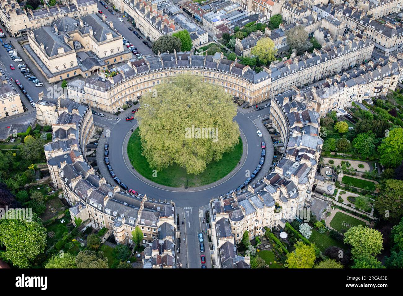 Aerial photograph of The Circus, Bath. A Georgian ring of large town ...