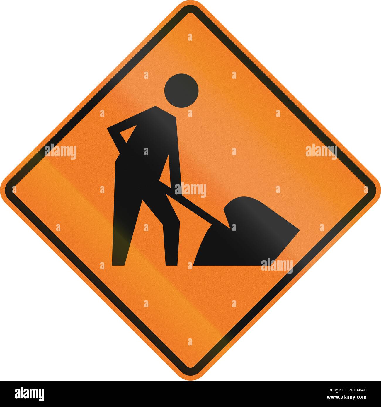 Temporary warning road sign in Canada - Workers in road ahead. This ...