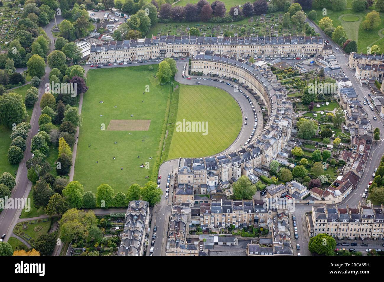 Aerial photograph of the Royal Crescent, Bath from the west Stock Photo ...