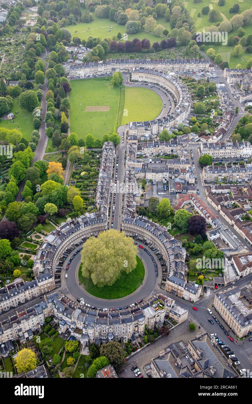 Aerial photograph of The Royal Crescent and The Circus from the east ...