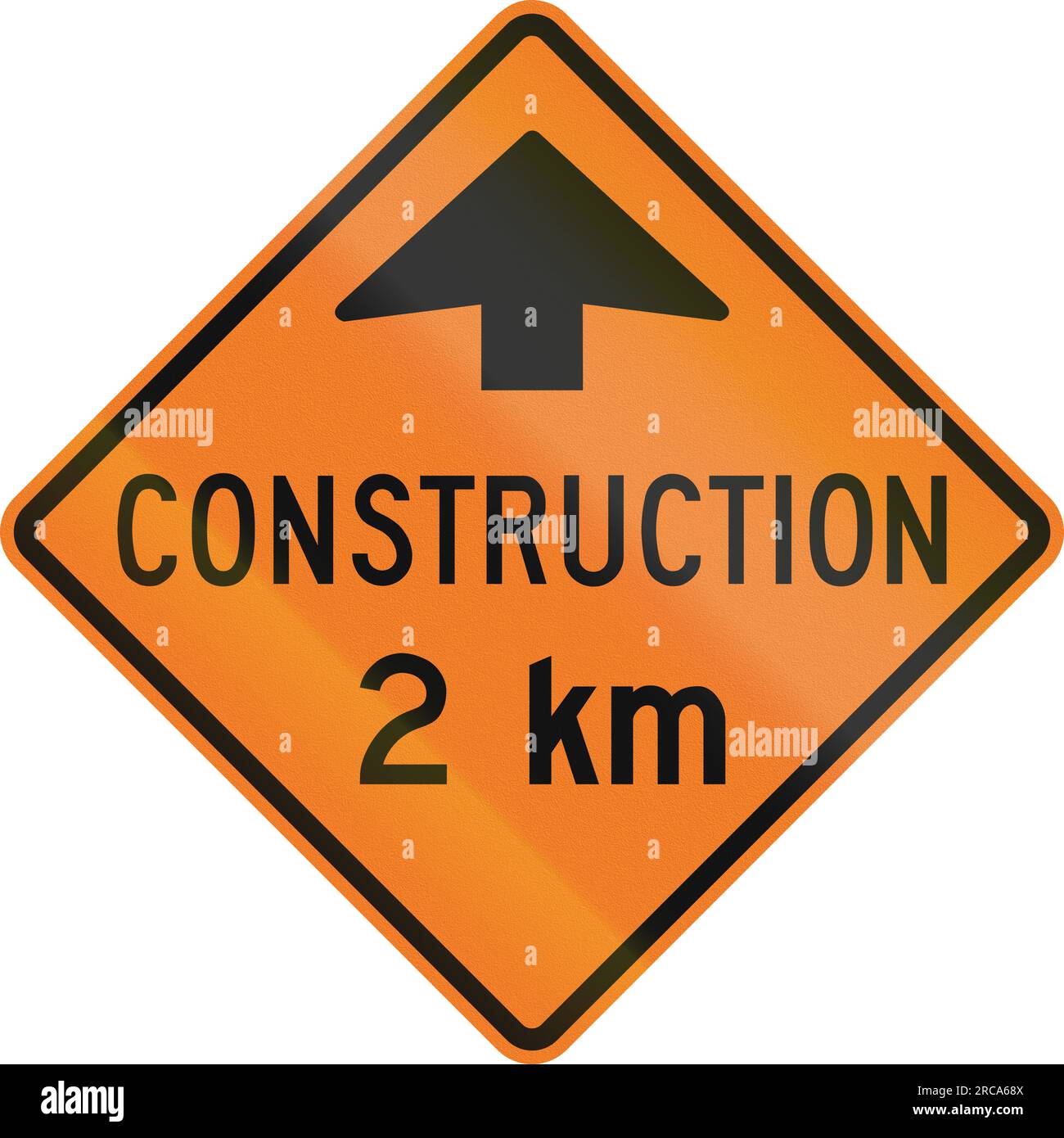 Roadworks sign in Canada - Construction in 2 km. This sign is used in ...