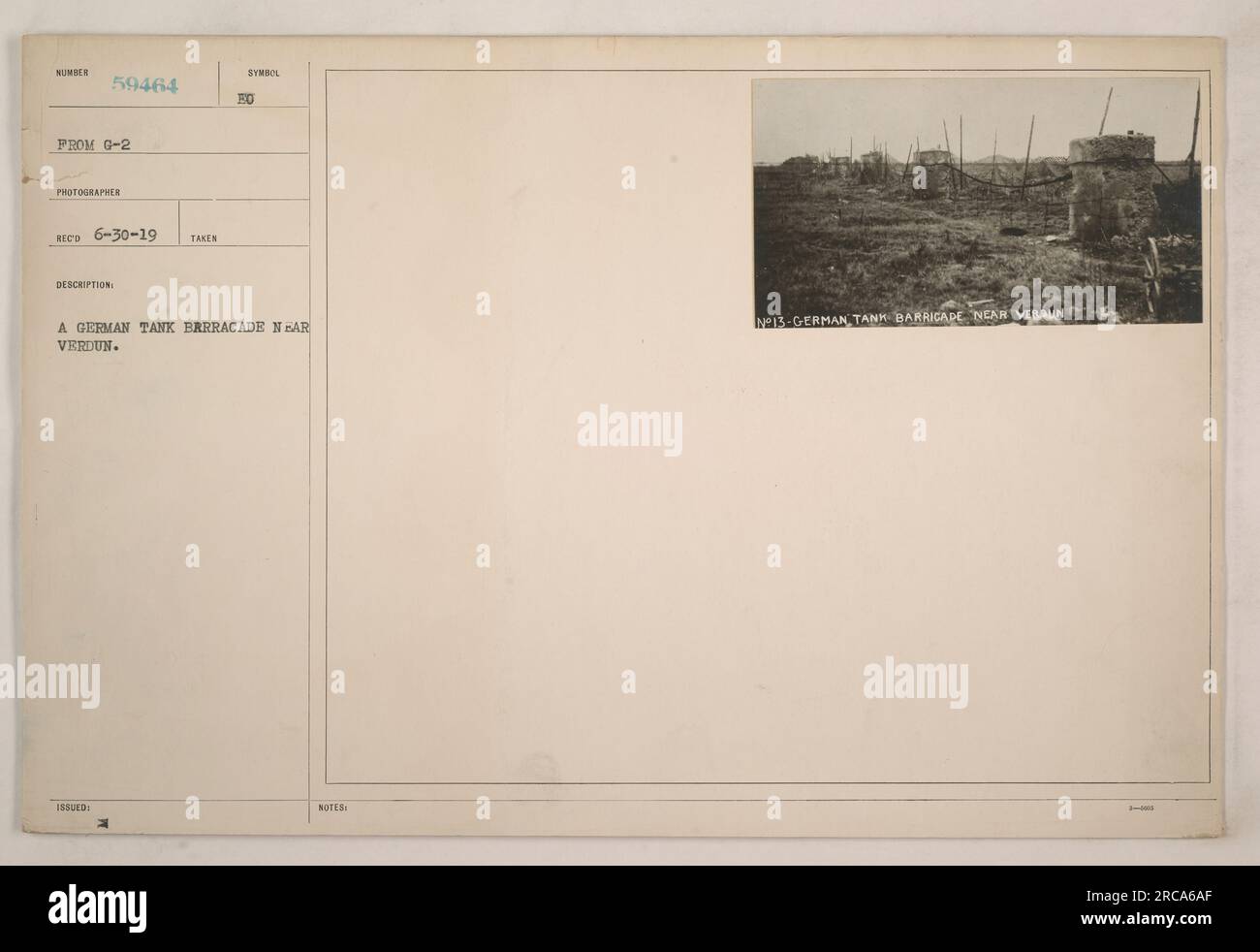 A photograph showcasing a German tank barricade near Verdun during ...