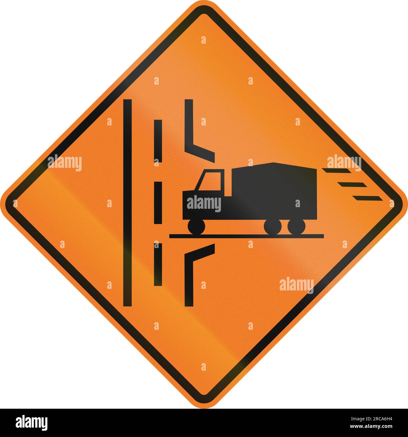 Roadworks sign in Canada - Truck entrance on the right. This sign is ...
