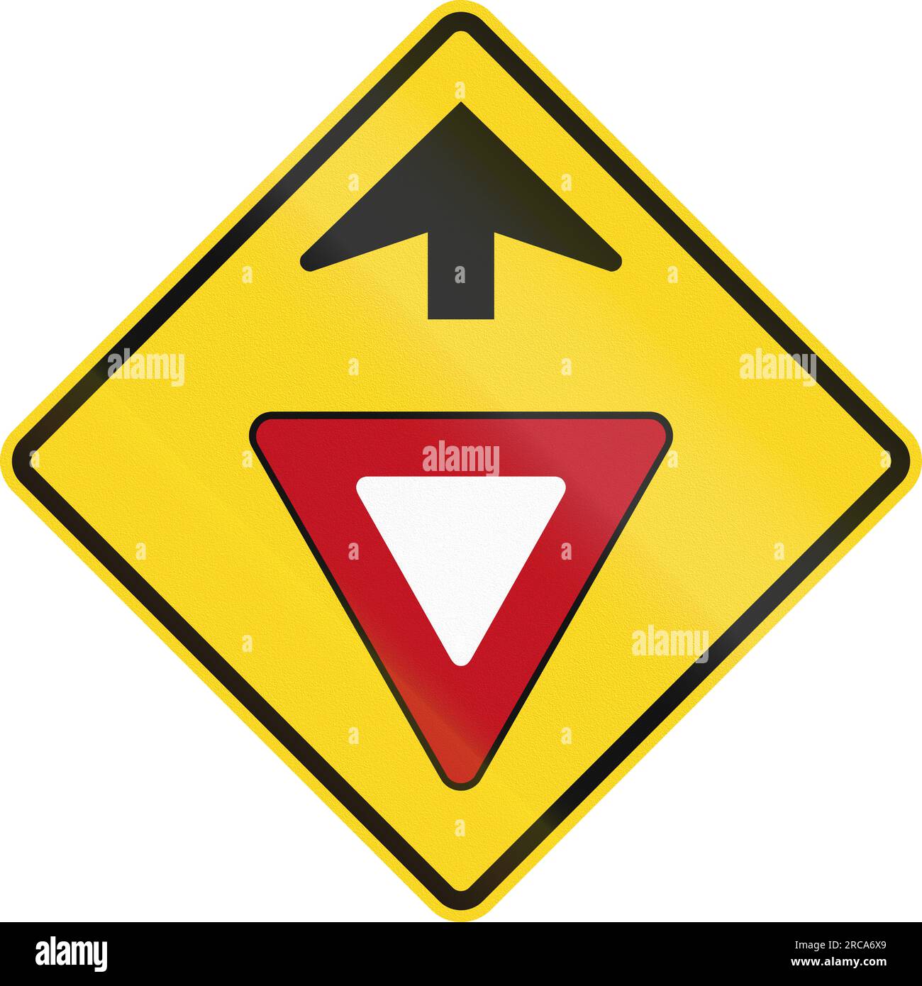 Canadian road warning sign - Yield ahead. This sign is used in Ontario ...