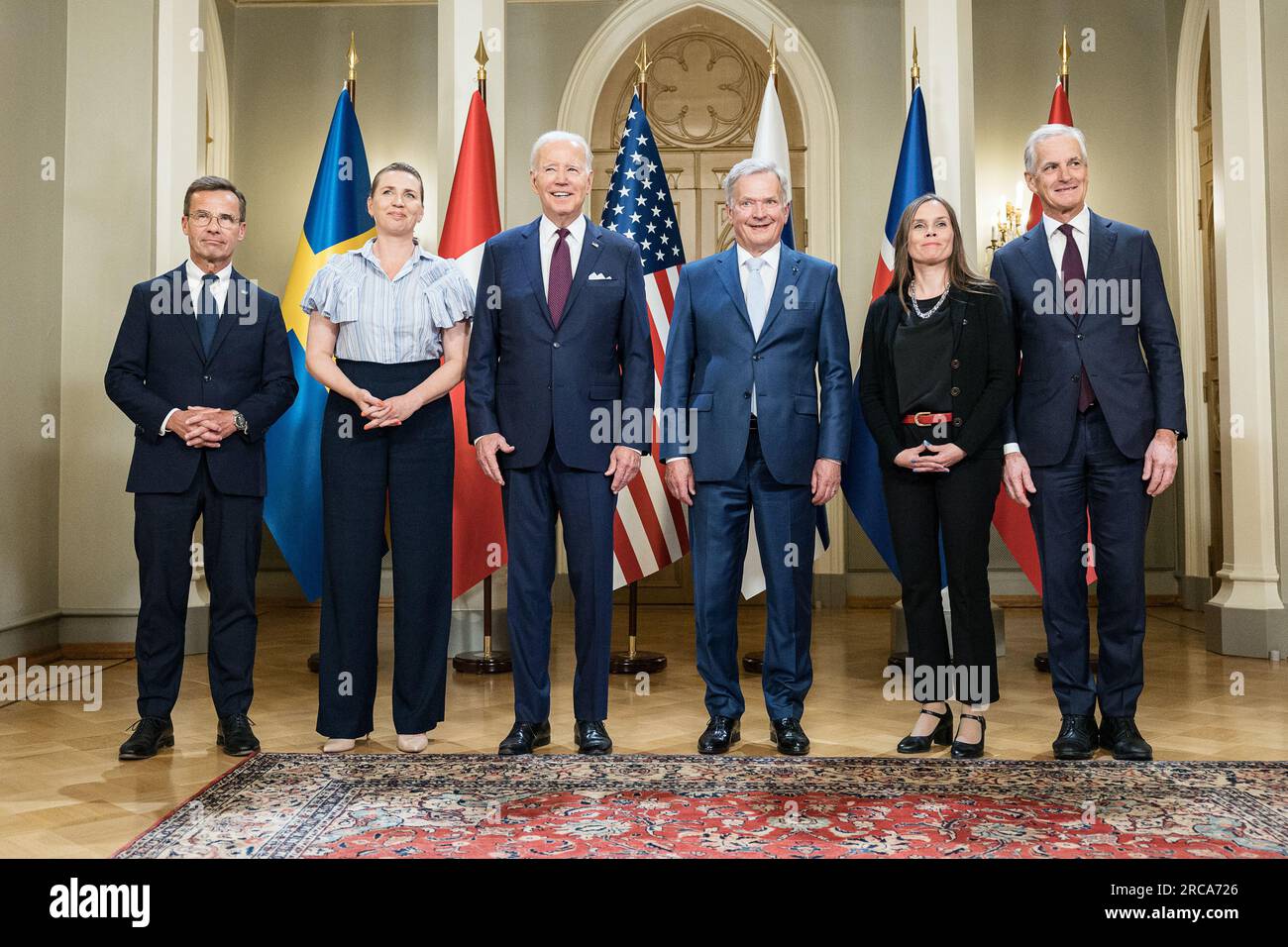 Helsinki, Finland. 13th July, 2023. From left to right, Sweden's Prime ...