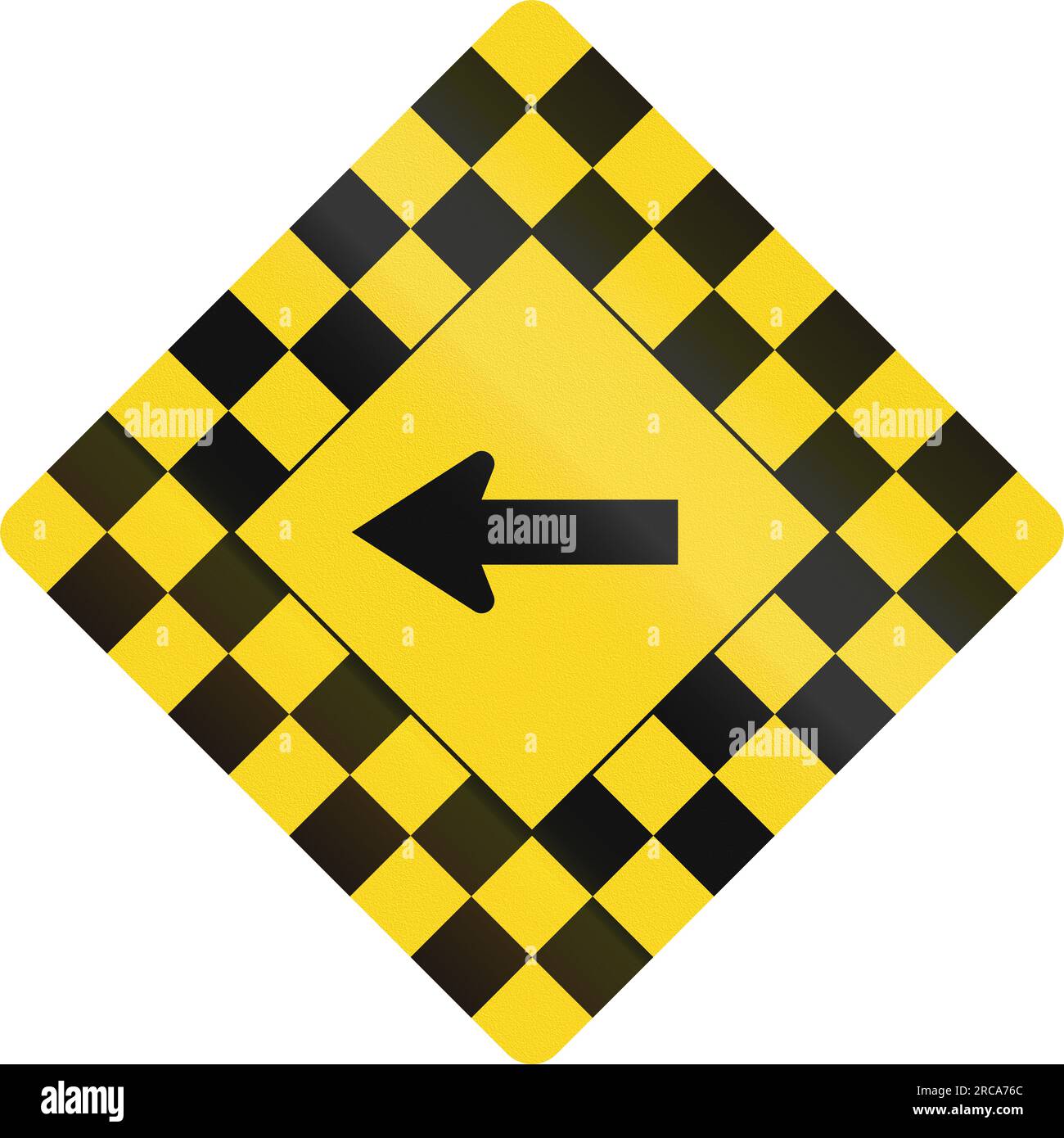 Checked warning road sign in Canada with keep left arrow. This sign is ...